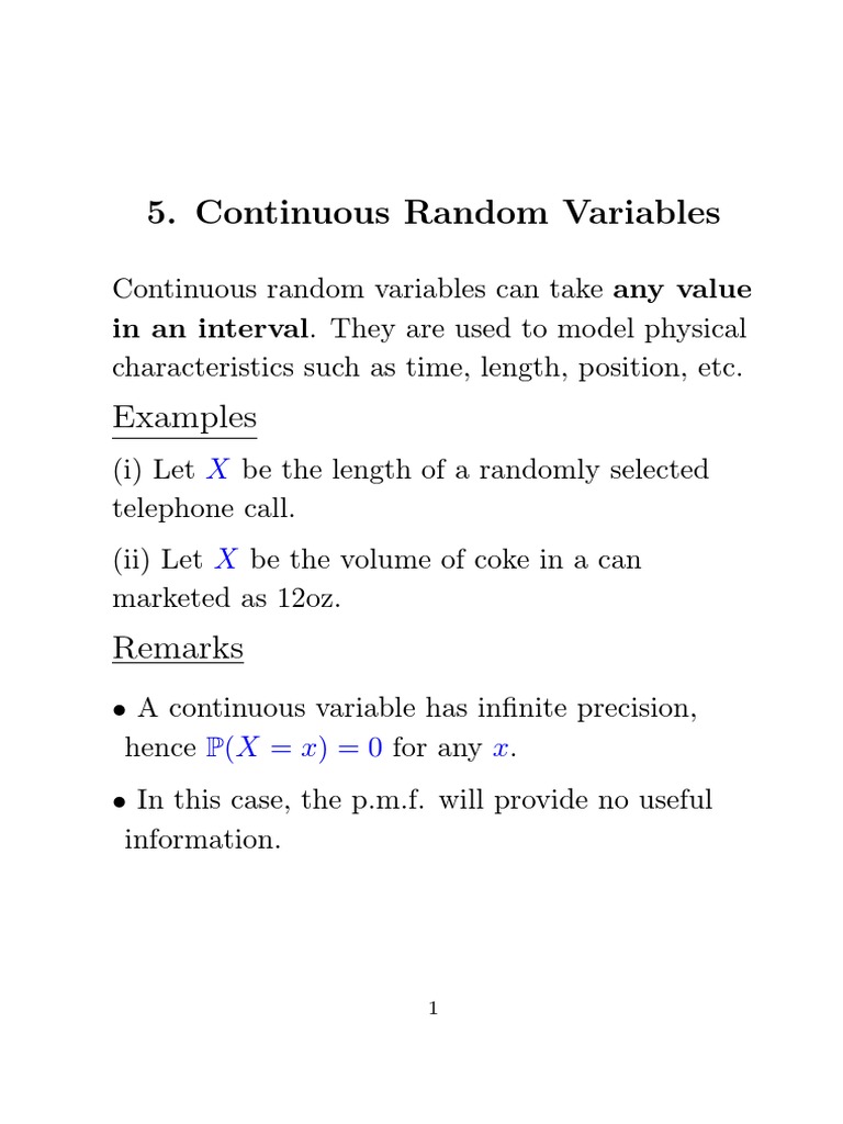 Continuous Rvs | PDF | Probability Density Function | Probability Distribution