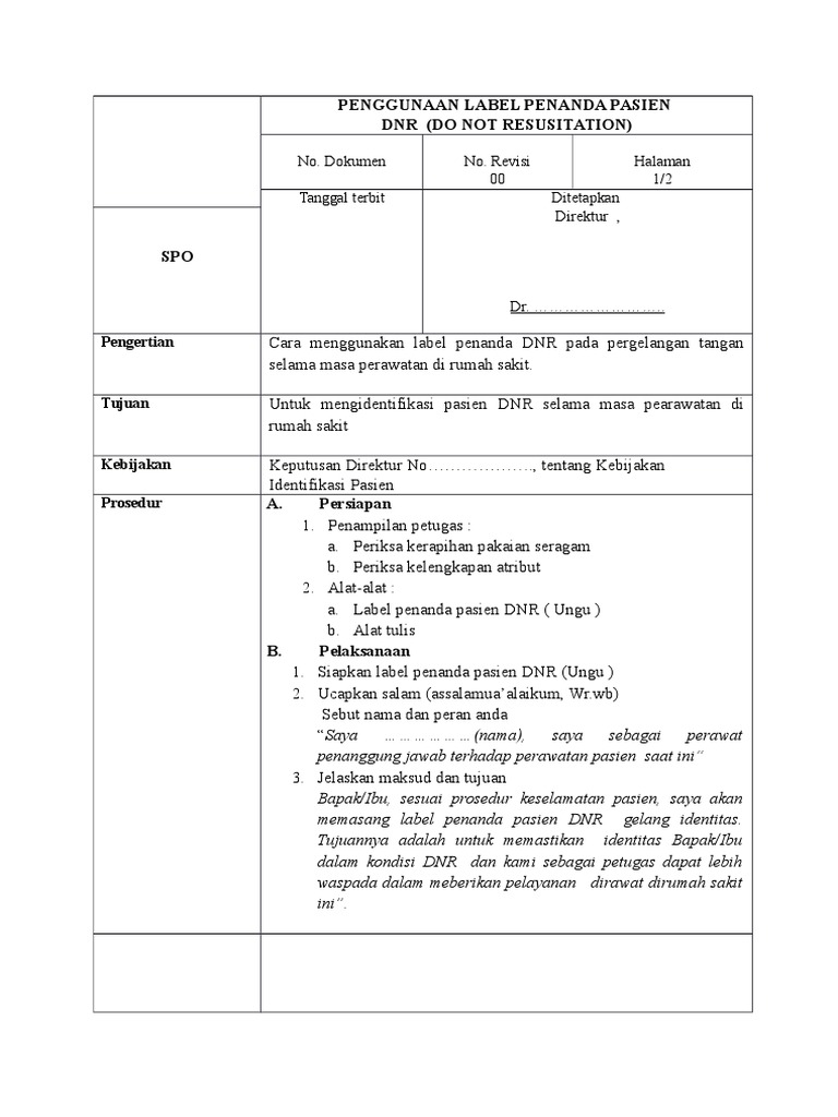 Spo Pemasangan Gelang Pasien DNR | PDF