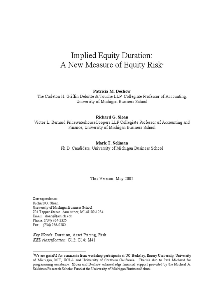 Implied Equity Duration: A New Measure of Equity Risk: Patricia M ...