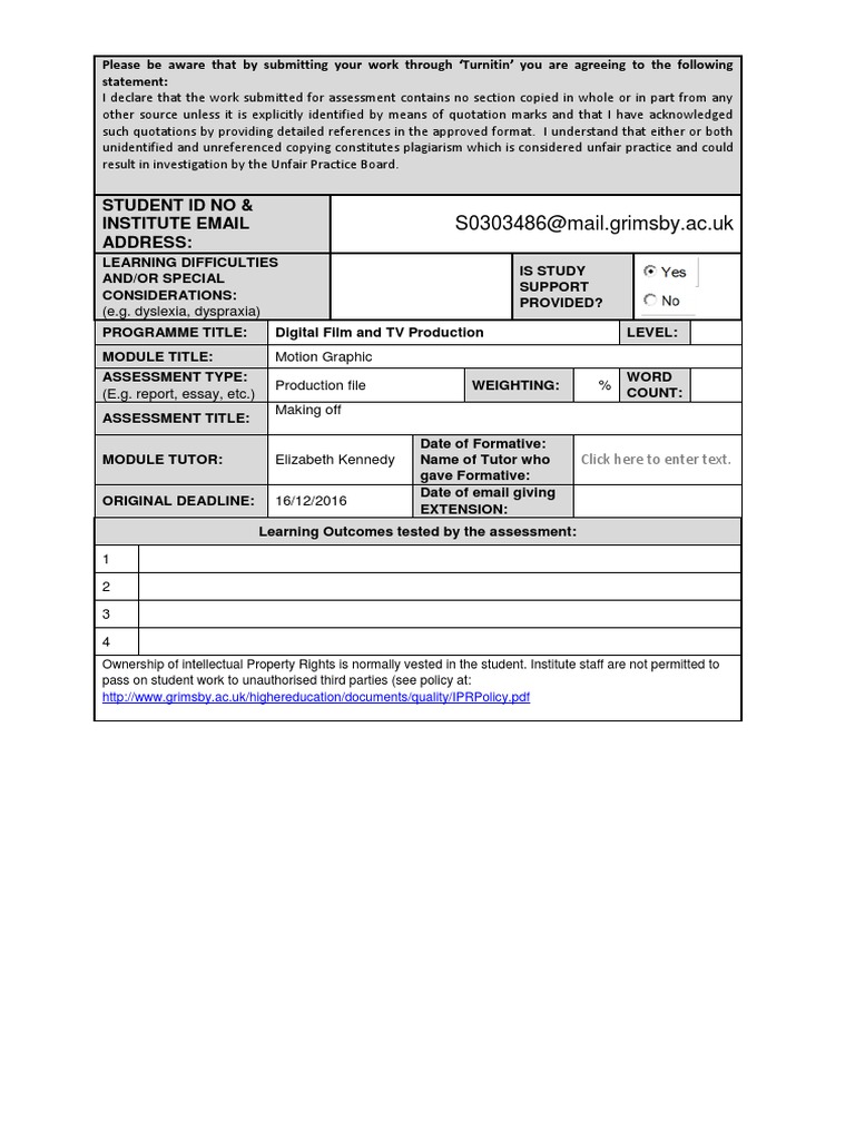 Student Id No & Institute Email Address:: S0303486@mail - Grimsby.ac ...