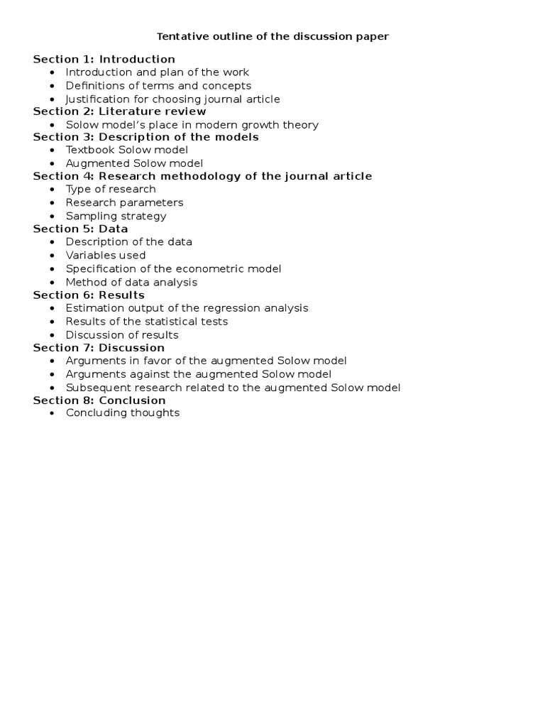 Tentative Outline of The Discussion Paper | PDF