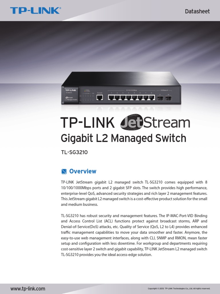 TL-SG3210 V2 Datasheet | Computer Network | Network Switch
