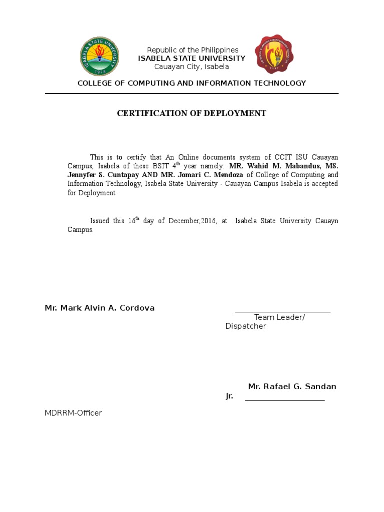 Certificate For Deployment | PDF