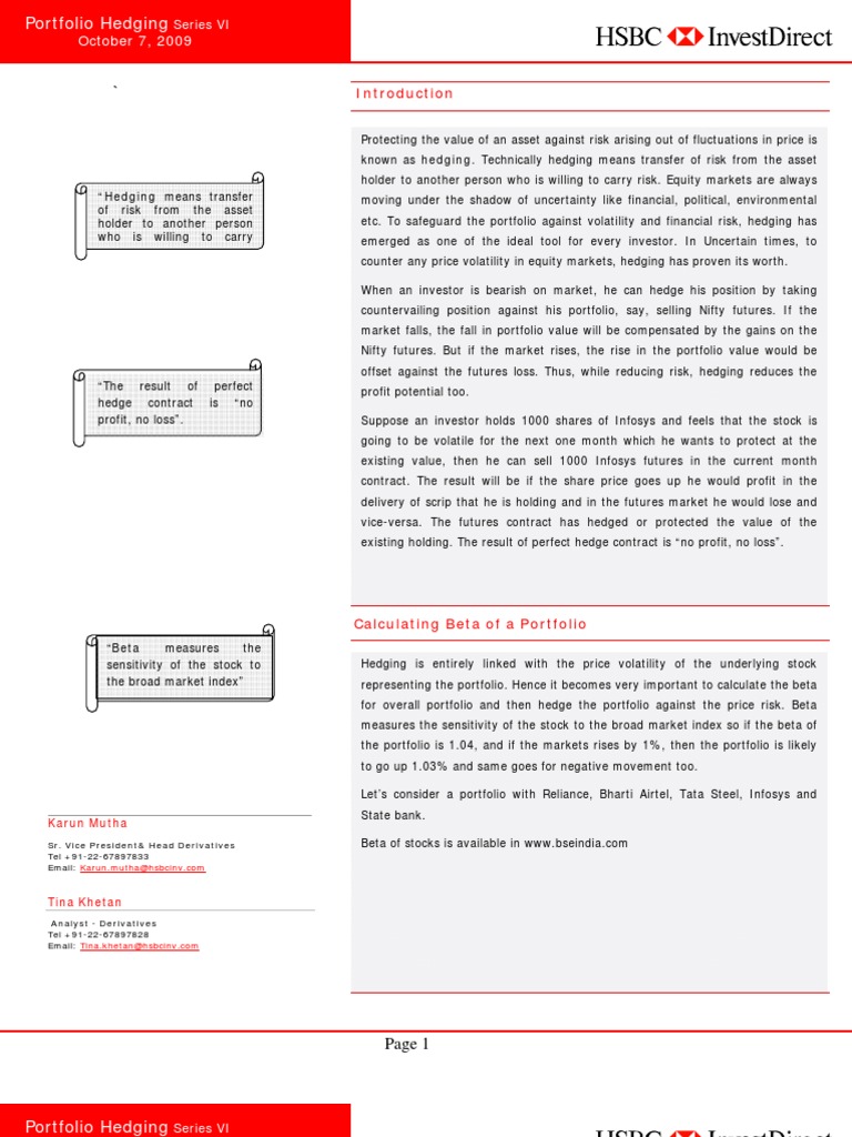 Portfolio Hedging | PDF | Hedge (Finance) | Futures Contract