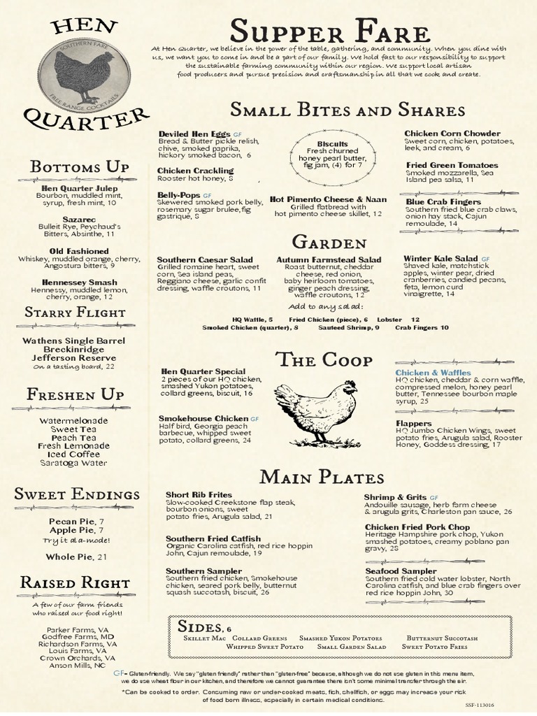 Hen Quarter Menus - Riset