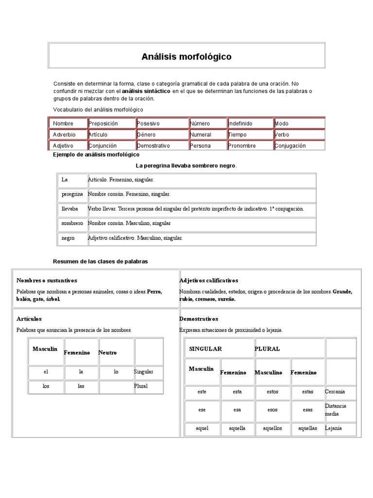 Análisis Morfológico 6° | PDF | Sustantivo | Adjetivo