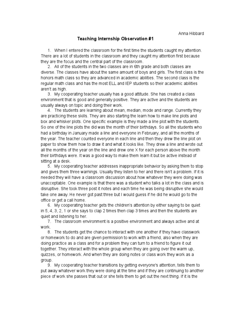 Teaching Internship Observation #1 | PDF | Classroom | Pedagogy