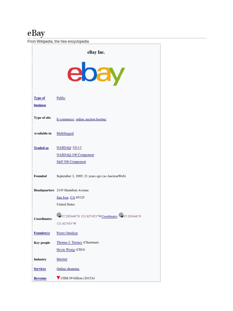 Ebay Inc.: From Wikipedia, The Free Encyclopedia | PDF | E Bay ...