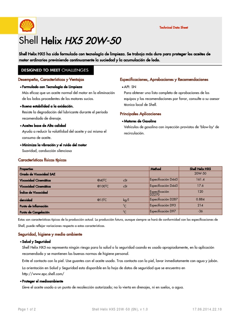 Helix Hx5 SN 20w-50 - Tds | PDF