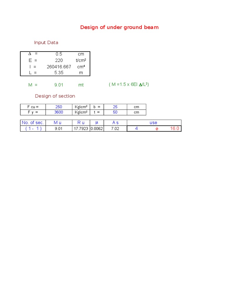 Underground Beam Design Specifications | PDF | Teaching Methods & Materials