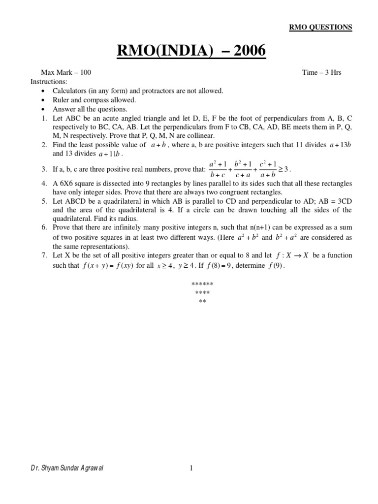 Rmo 2006 | Download Free PDF | Rectangle | Perpendicular