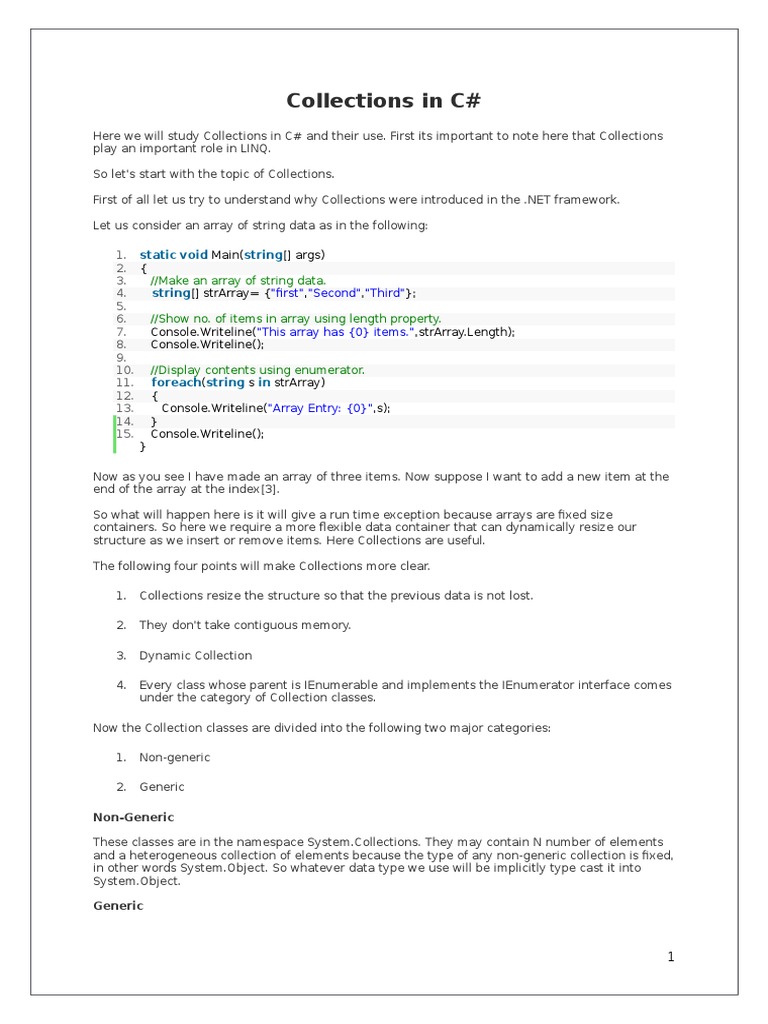 Collections in C# | PDF | Array Data Structure | C Sharp (Programming ...