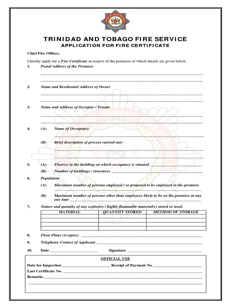 Fire Certificate Form | PDF