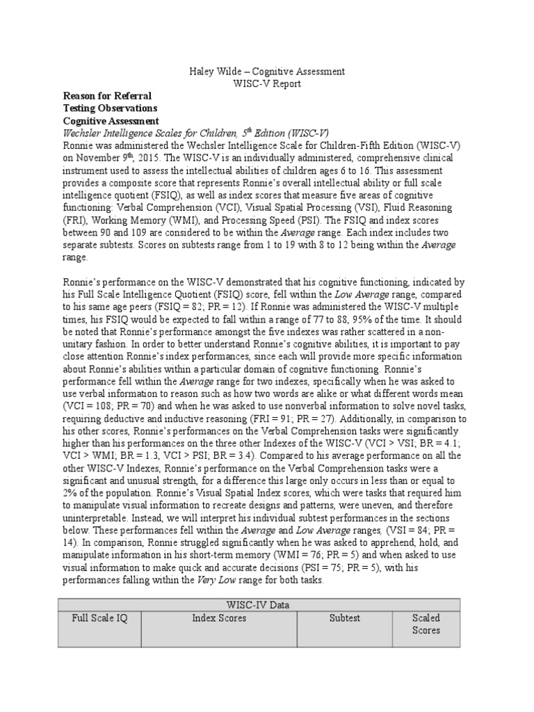 d1 A1 - Wisc-V Report | Download Free PDF | Intelligence | Limbic System