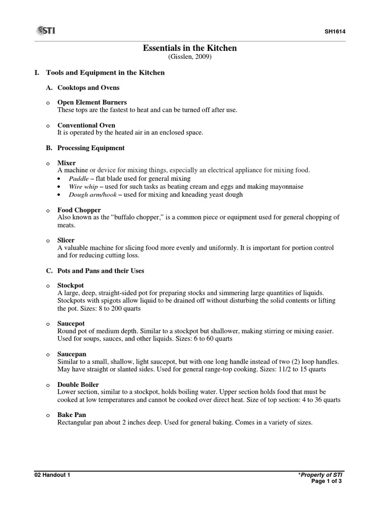 I. Tools and Equipment in The Kitchen | PDF