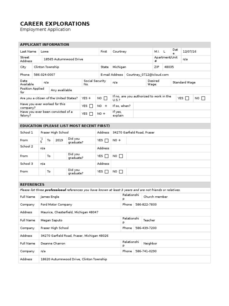 Cte Job Application 1 | PDF