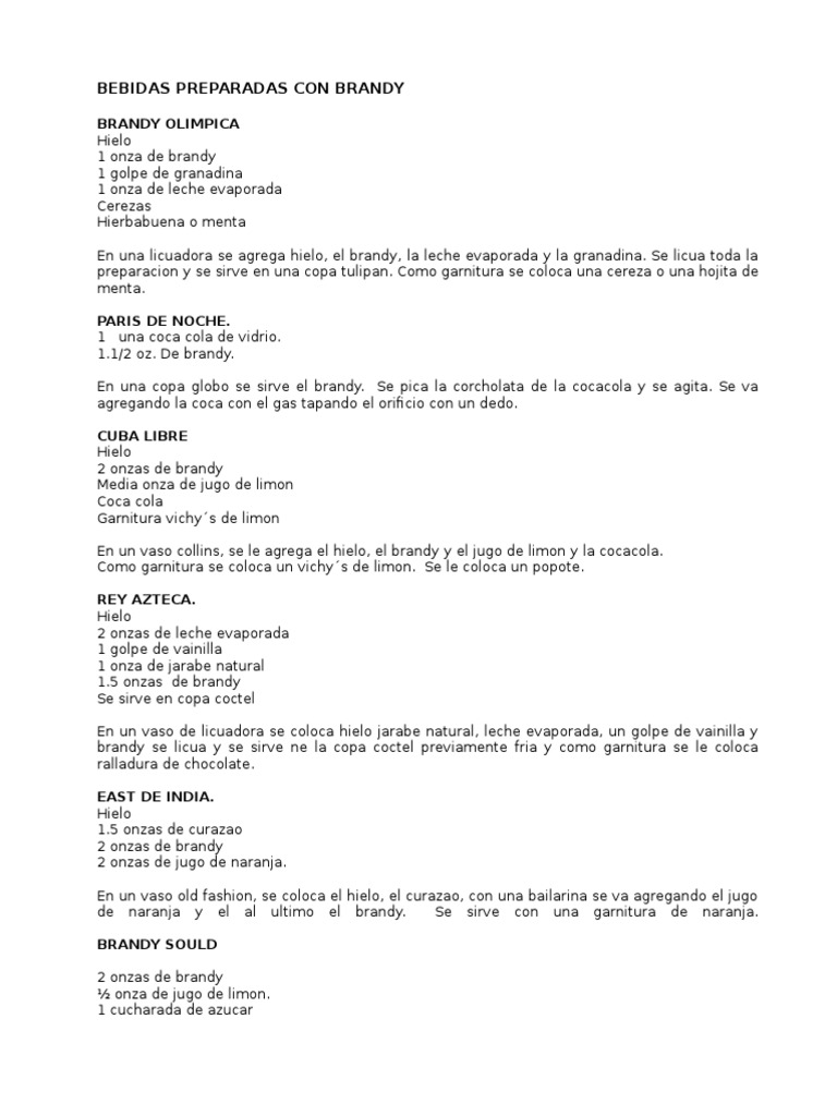 Bebidas Preparadas Con Brandy | PDF | Coca Cola | Bebida