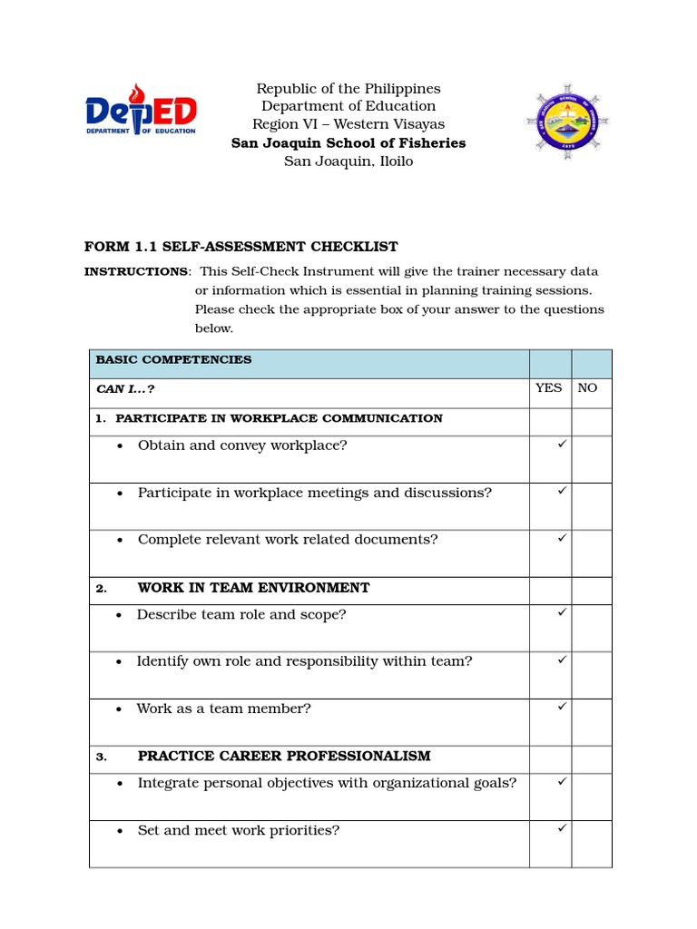 Self-Assessment Checklist (Forms 1-4) | PDF | Electronics | Computer ...