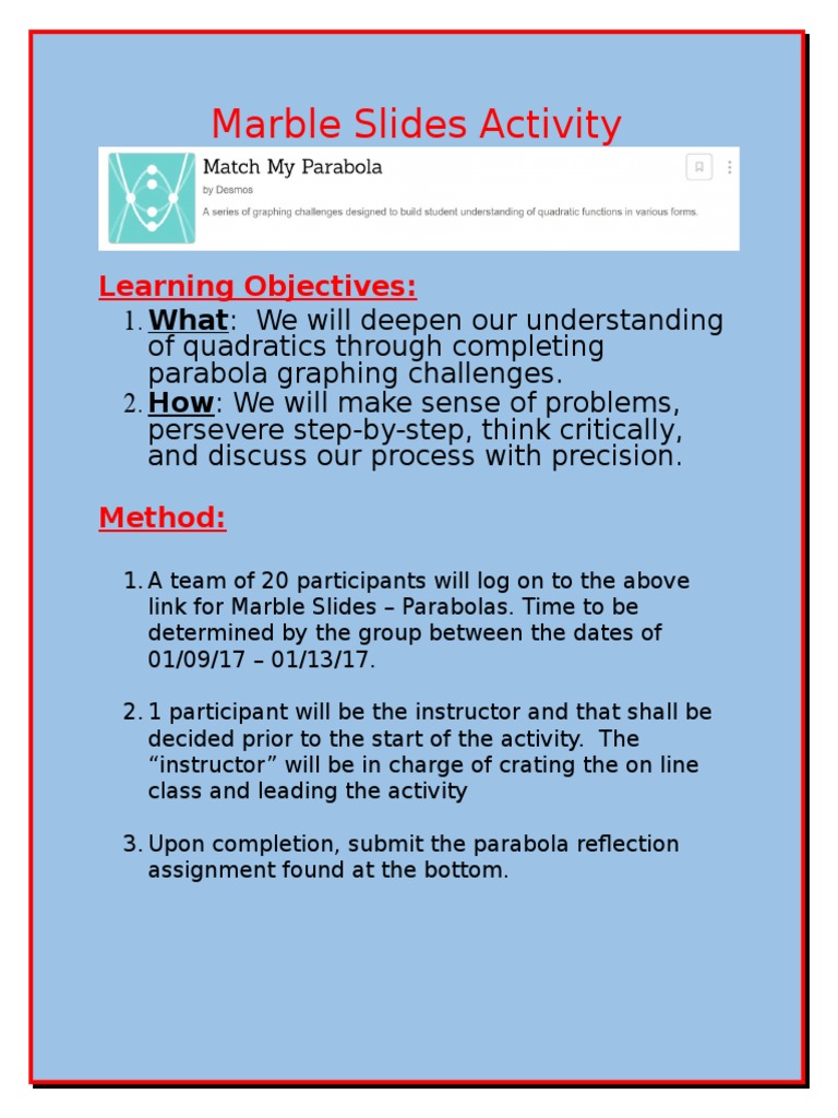 marble slides activity week 3