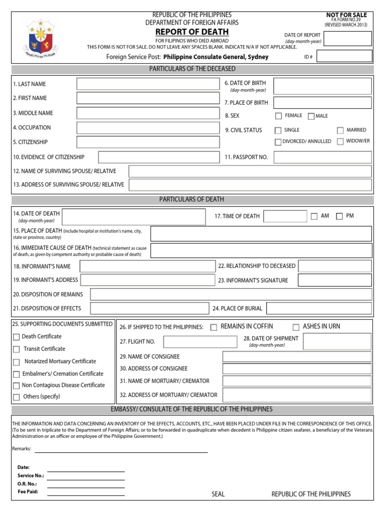 Application For Report of Death | PDF | Cremation | Government Information