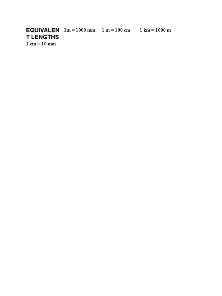 Equivalent Lengths 1 CM | PDF