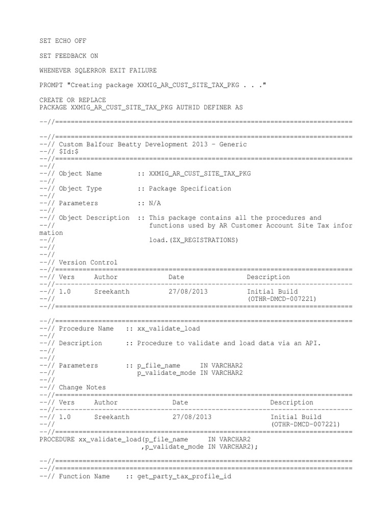 Xxmig Ar Cust Site Tax PKG | PDF | Software Development | Areas Of Computer Science