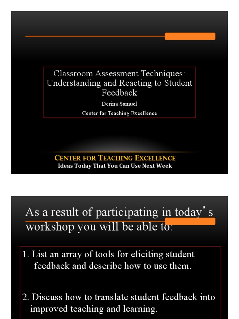 CTE Workshop On Classroom Assessment Techniques | PDF | Educational ...