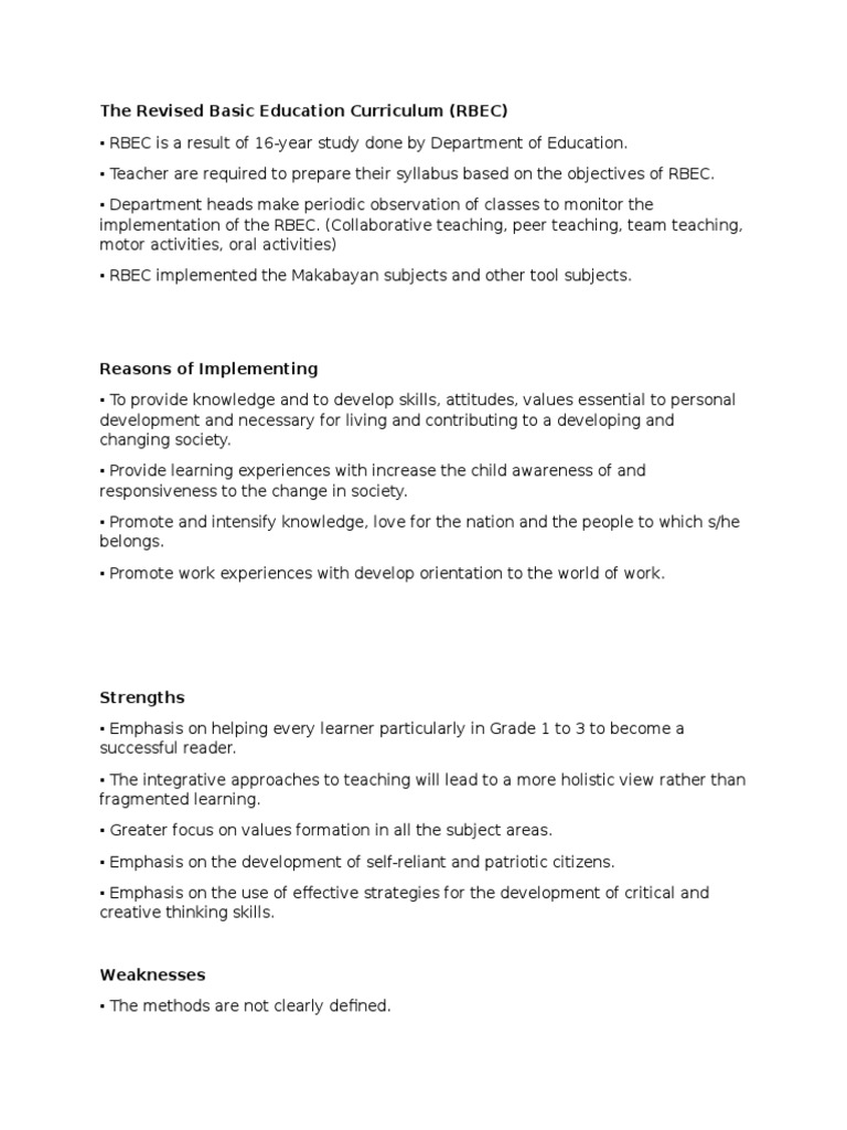 The Revised Basic Education Curriculum | PDF