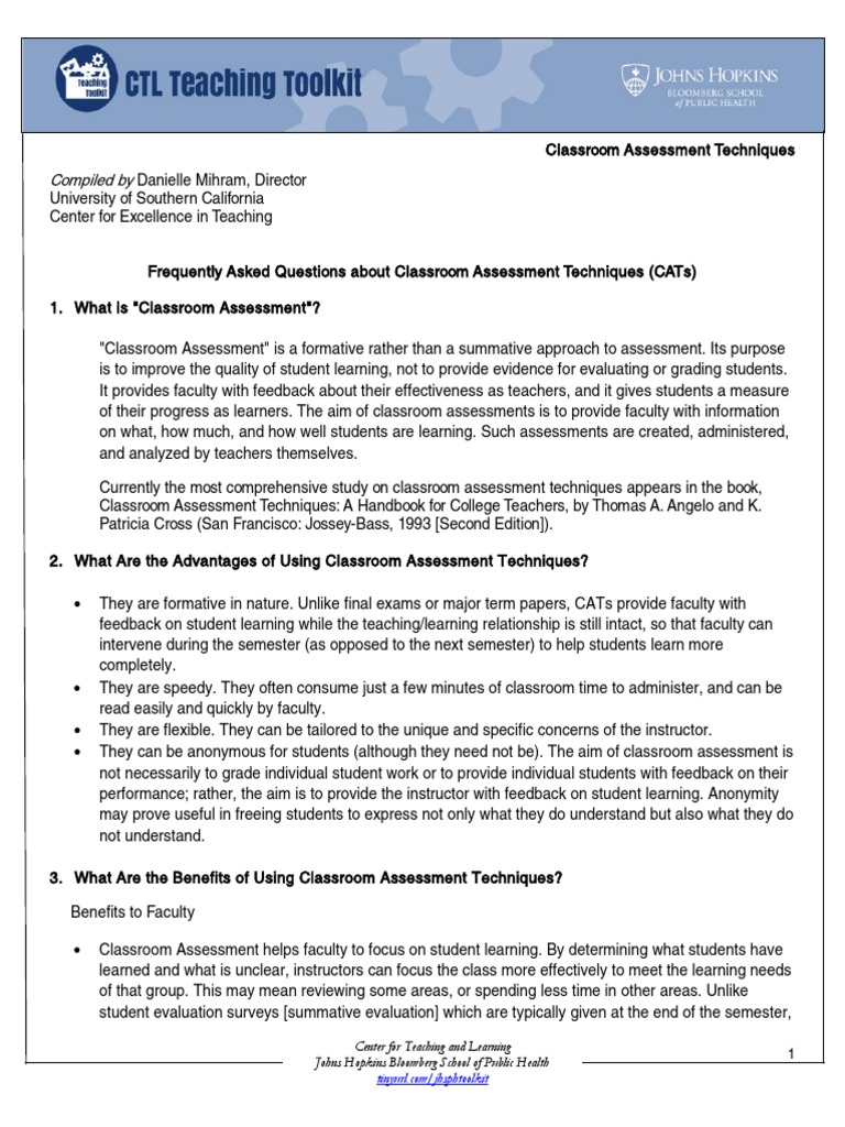 Assessing Student Learning Through Formative Classroom Techniques | PDF | Educational Assessment ...