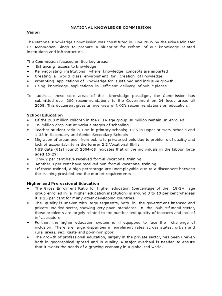 National Knowledge Commission | PDF | Vocational Education | Higher ...