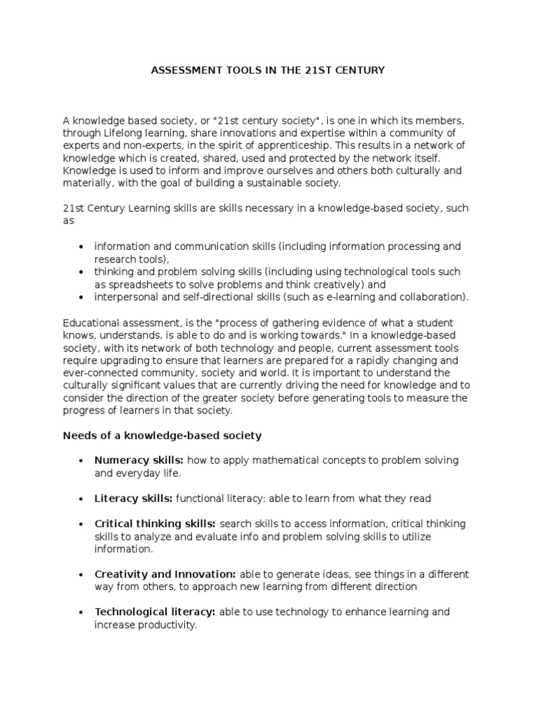 Assessment Tools in The 21st Century | PDF | Educational Assessment ...