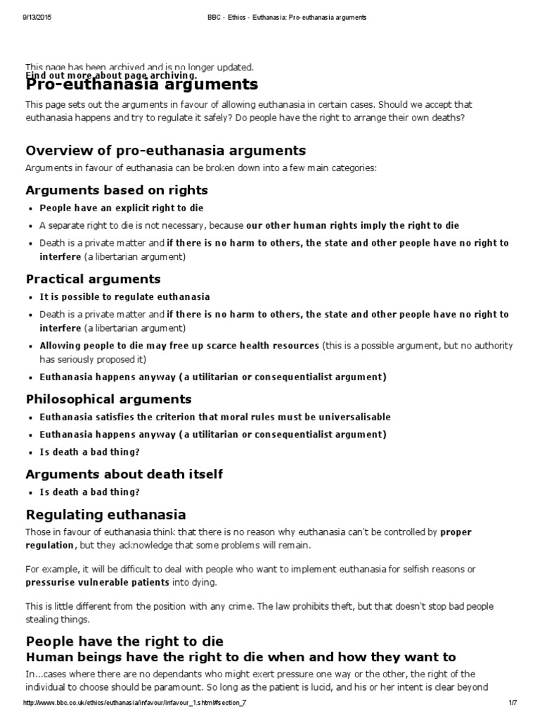 Euthanasia: Pro Arguments Explained | PDF | Utilitarianism | Happiness