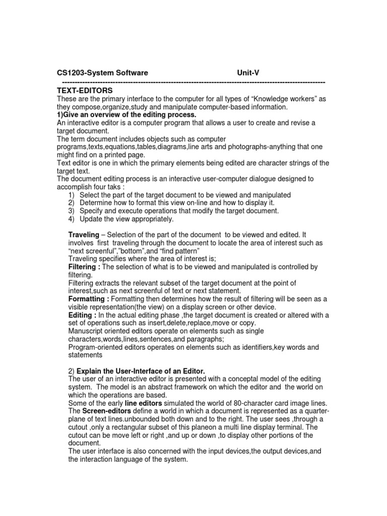 System Software Unit V | PDF | Menu (Computing) | Debugging