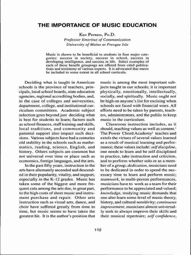 The Value of Music Education in Schools | PDF | Music Education | Sat
