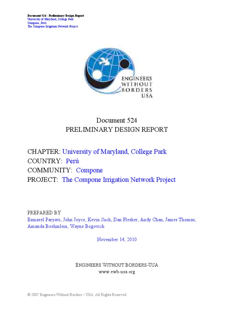 Preliminary Design Report Peru Irrigation | PDF