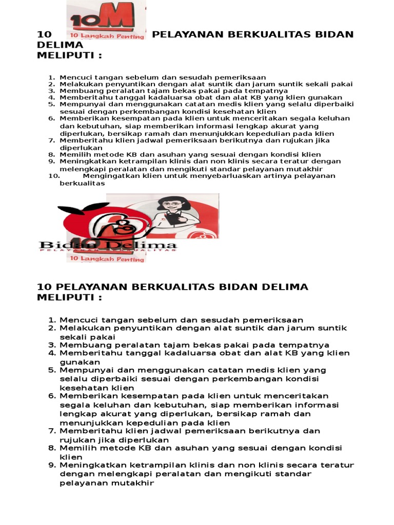 10 Pelayanan Berkualitas Bidan Delima | PDF