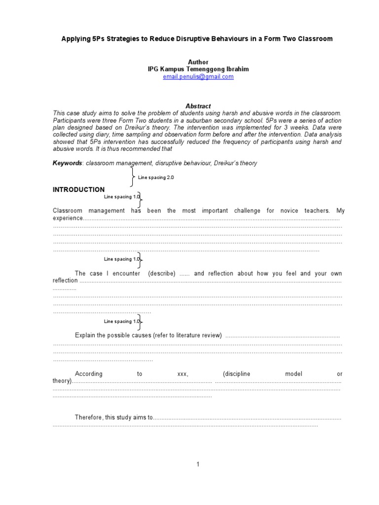 Applying 5Ps Strategies To Reduce Disruptive Behaviours in A Form Two ...