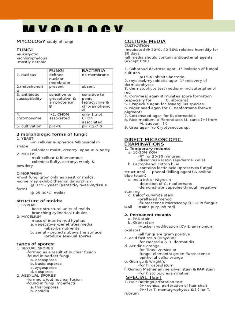 Mycology Notes | PDF | Staining | Mold