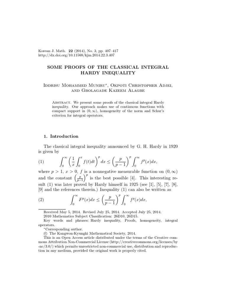 Some Proofs of The Classical Integral Hardy Inequality | PDF | Continuous Function | Convolution