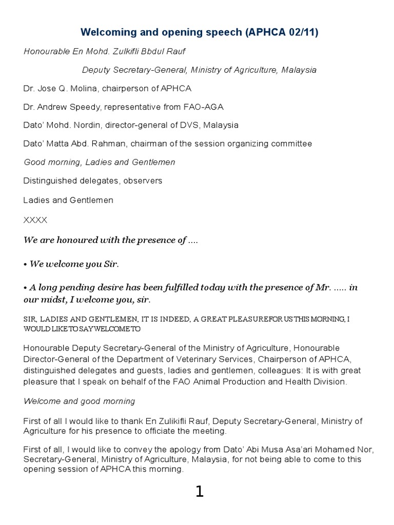 Welcoming and Opening Speech | PDF | Staff Sergeant | Food And ...