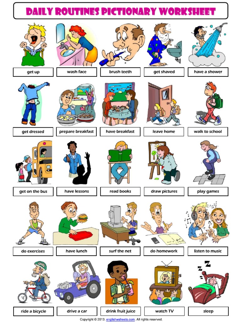 Daily Routines 1 Pictionary Poster Vocabulary Worksheet PDF | PDF