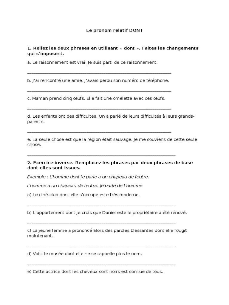Pronom Relatif "Dont" | PDF