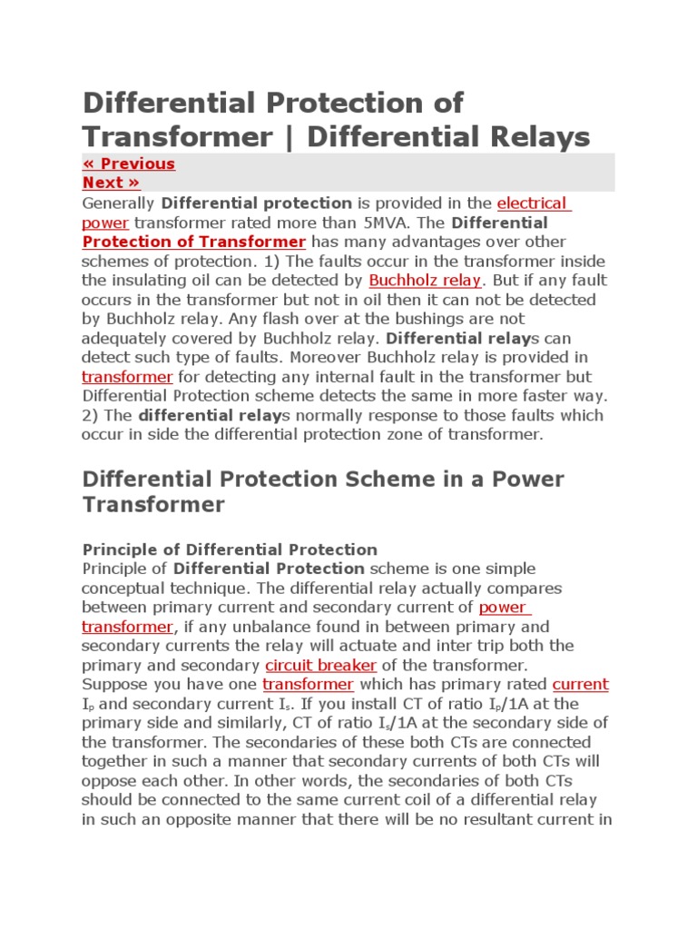 Transformer Differential Protection Explained | PDF | Transformer | Relay