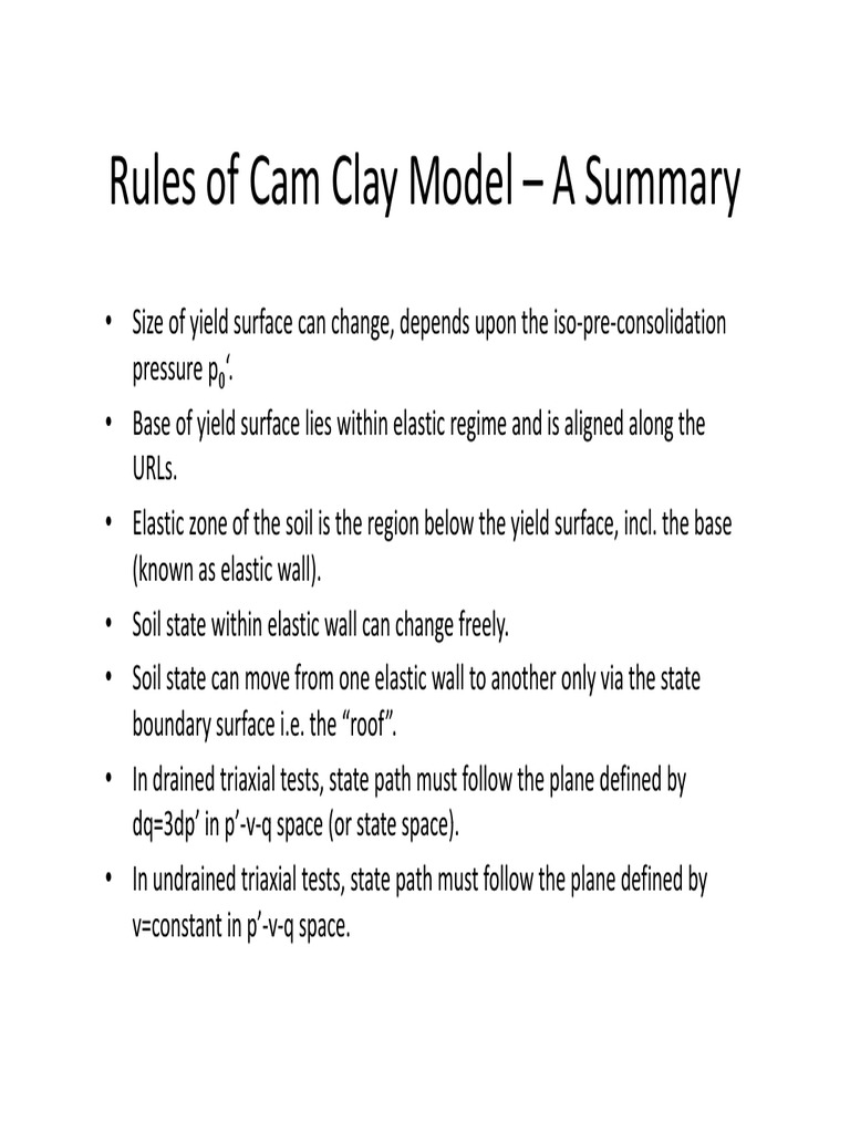 Rules Cam Clay Model - Summary | PDF