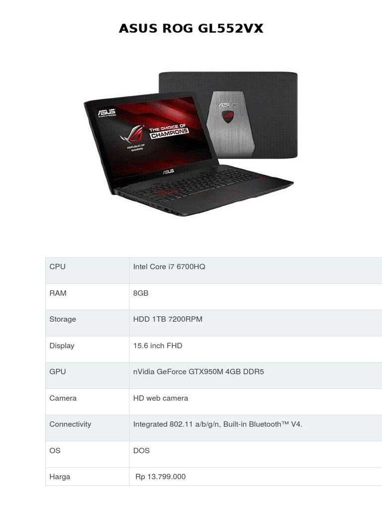 ASUS ROG GL552VX Specifications and Price | PDF