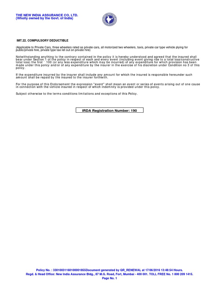 The New India Assurance Co. Ltd. (Wholly Owned by The Govt. of India) | PDF