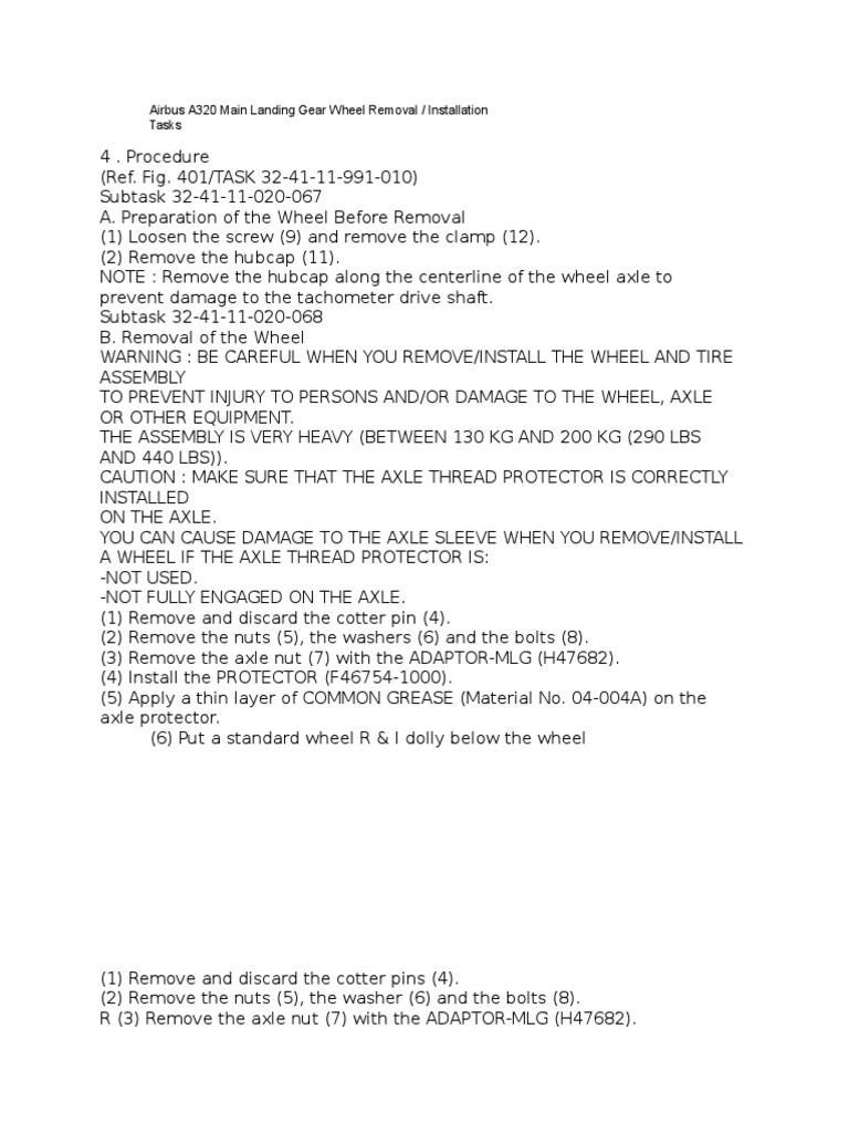 Airbus A320 Main Landing Gear Wheel Removal | PDF