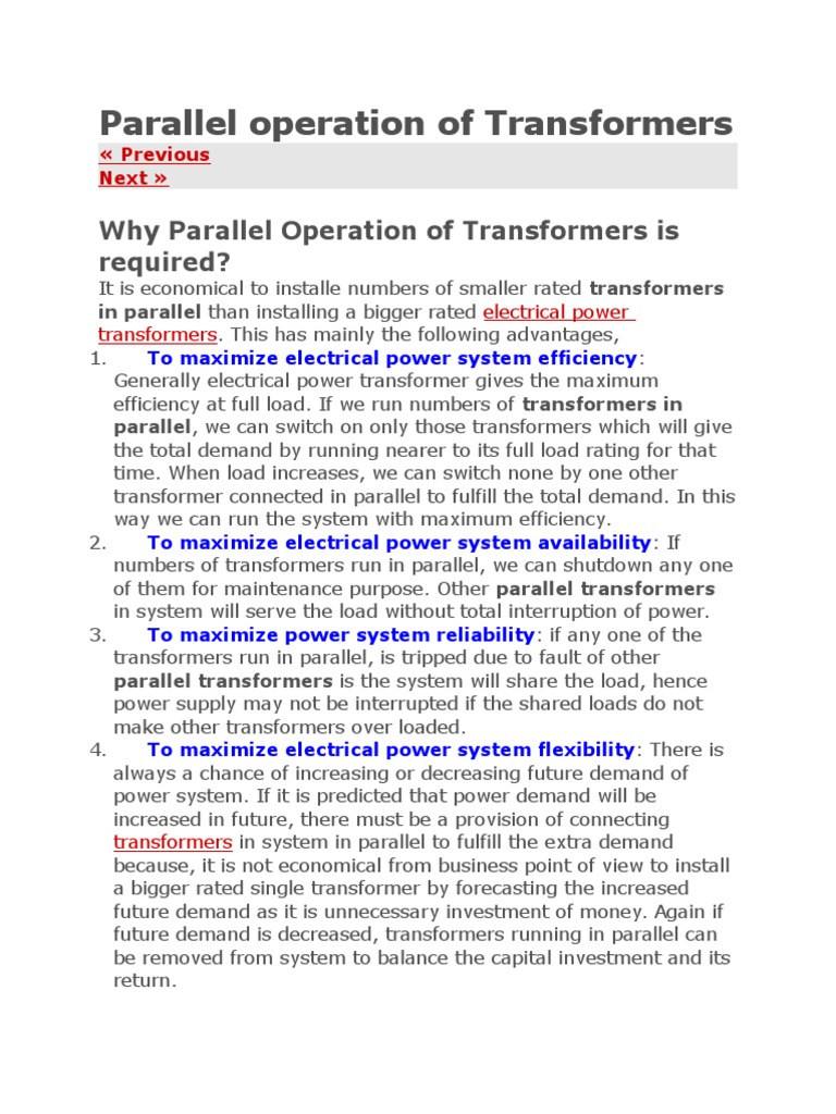 Parallel Operation of Transformers | PDF | Transformer | Electrical ...
