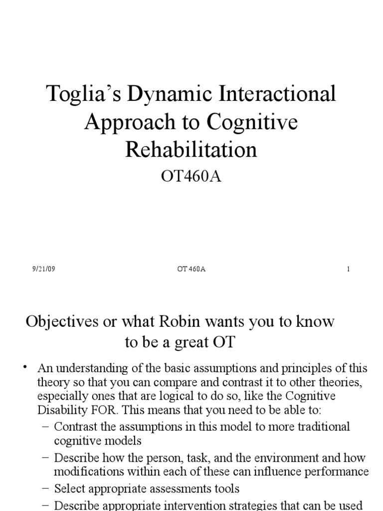 Toglia's Dynamic Interactional Approach To Cognition | PDF | Metacognition | Psychiatric ...