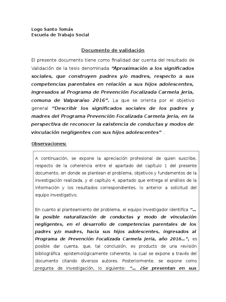Documento de Validación | PDF | Teoría | Conocimiento
